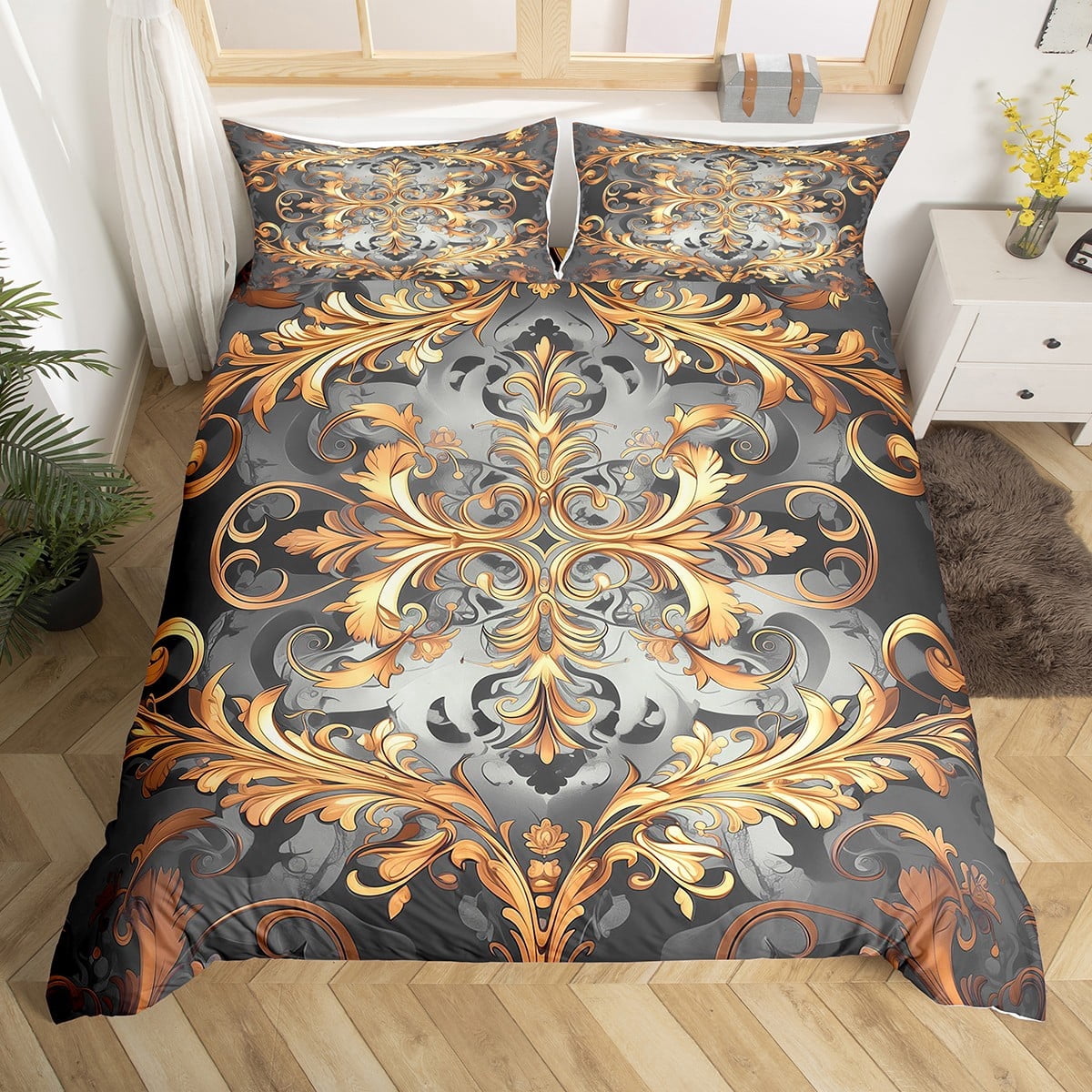 Erosebridal Retro Damask Flower Duvet Cover Queen,Boho Bohemain Bedding ...