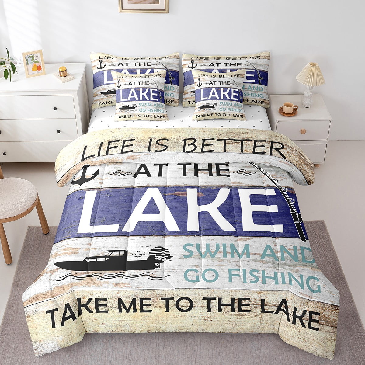 Erosebridal Retro Lake House Bed in a Bag Full Size Teens, Farmhouse ...