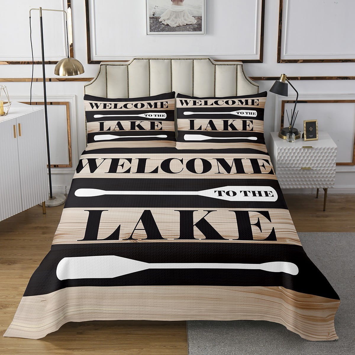Erosebridal Retro Lake House Coverlet Set King, Lake Paddle Bedding Set ...