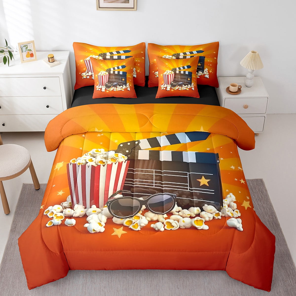 Erosebridal Retro Movie Theater Bedding Sets Queen Size, Cinema Popcorn ...