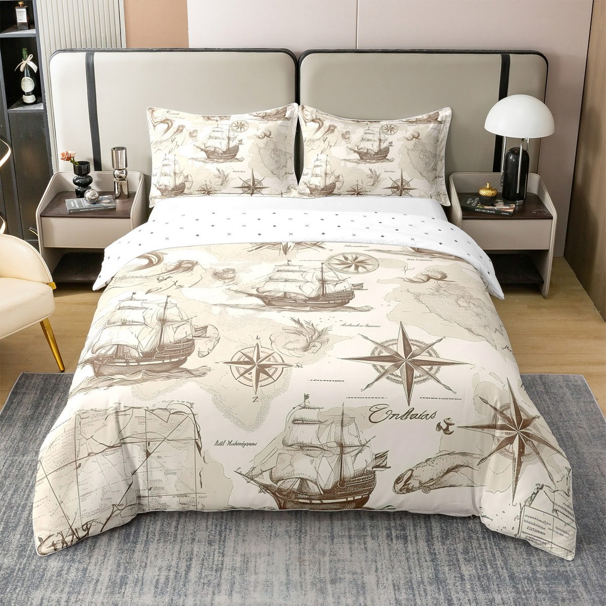 Erosebridal Retro Nautical 100% Cotton Comforter Cover Twin, Sailing Boat Bedding Twin Size ...