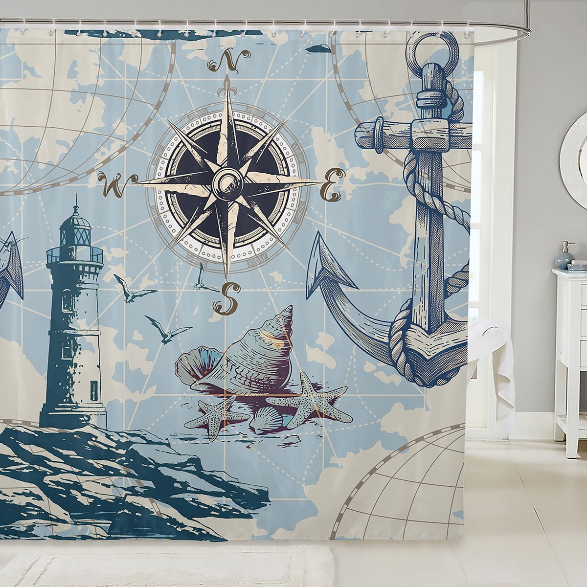 Erosebridal Retro Ocean Bathroom Curtain 72x78, Nautical Anchor Shower ...