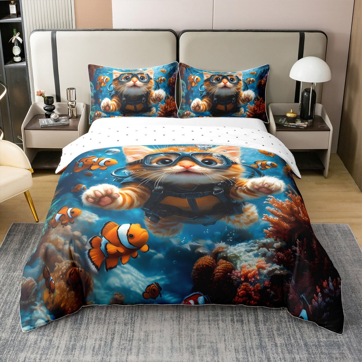 Erosebridal Cute Cat 100% Cotton Comforter Cover Full, Pet Lover ...