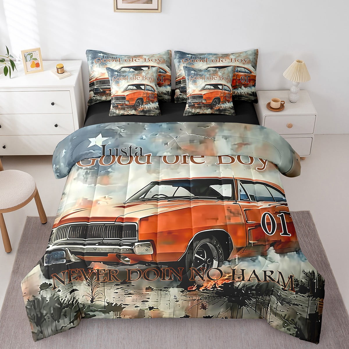 Erosebridal Retro Red Car Bed in a Bag Full size, Racing Sports Bed Set ...