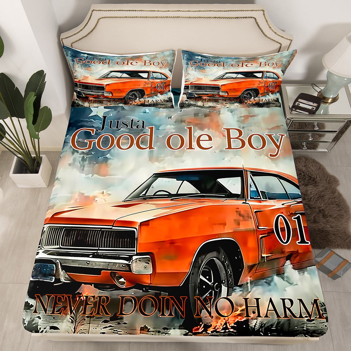 Erosebridal Retro Red Car Fitted Sheet Queen, Racing Sports Fitted ...