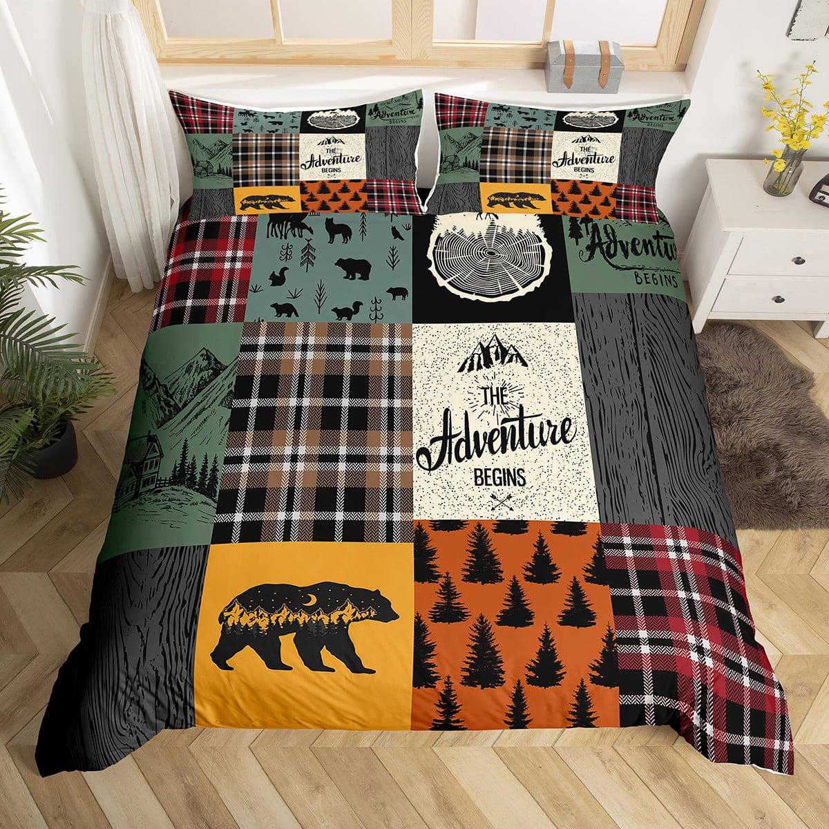 Erosebridal Retro Rustic Lodge Bedding Set, Cabin Farmhouse Duvet Cover ...