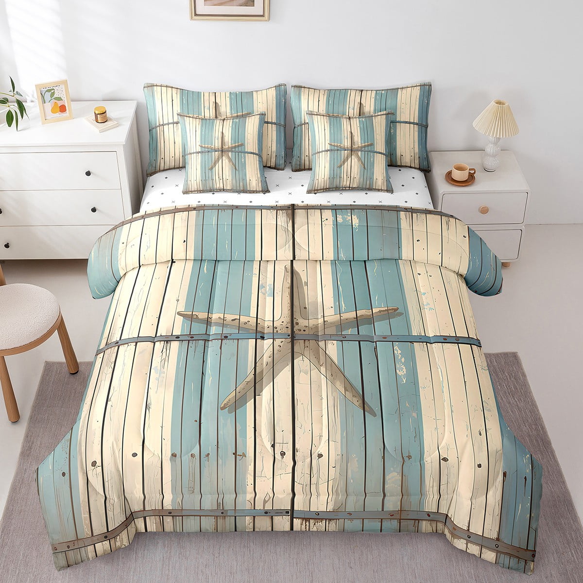 Erosebridal Retro Starfish Bedding Twin Size, Vintage Lake House Bed in ...