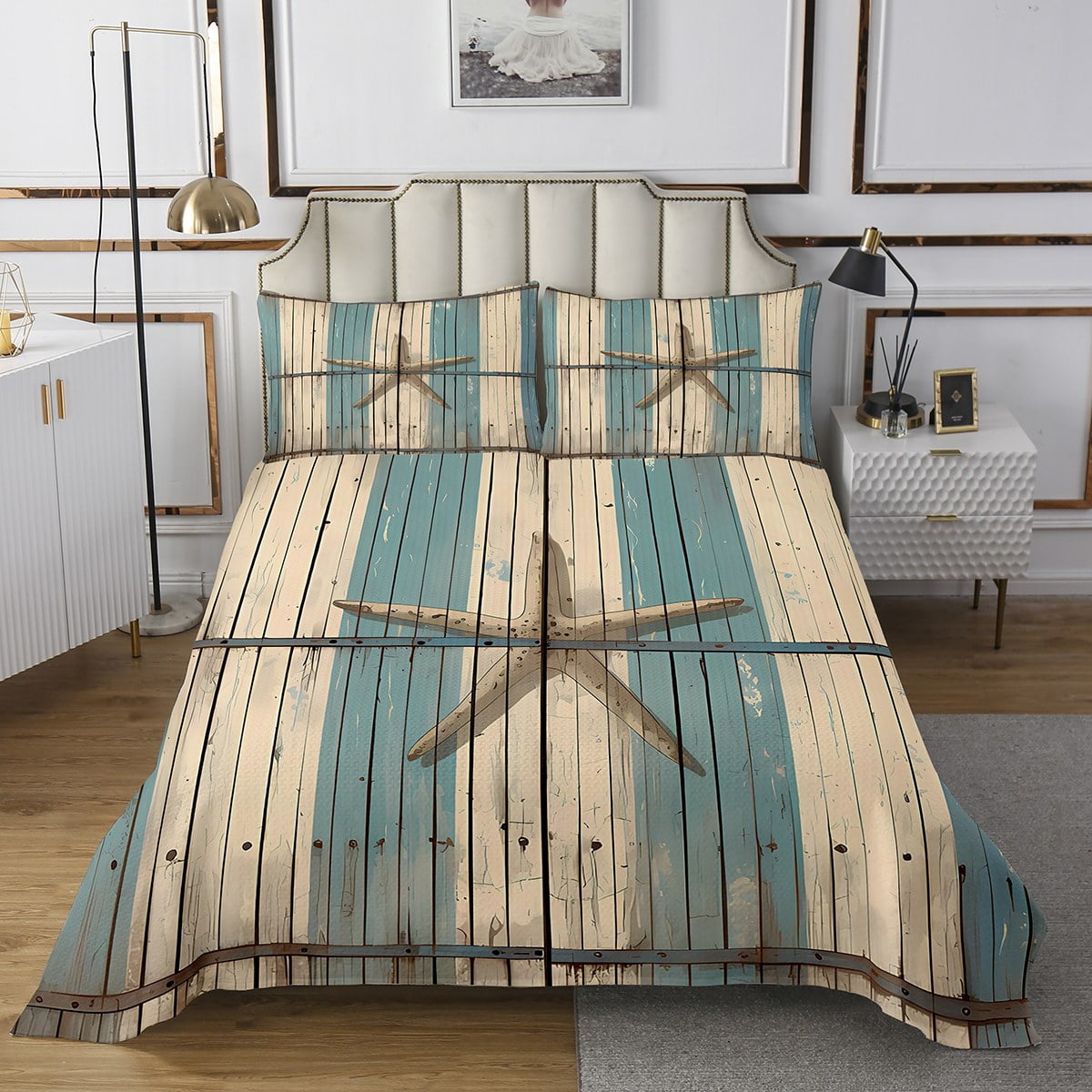 Erosebridal Retro Starfish Bedspread Sets Queen Size, Vintage Lake ...
