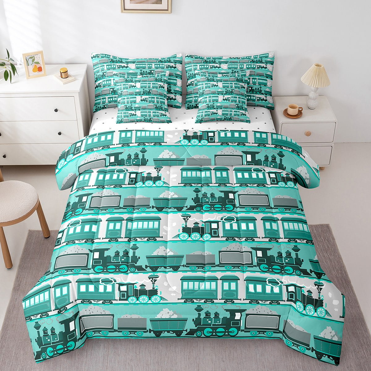 Erosebridal Retro Steam Railway Bed in a Bag King size, Engine Train ...