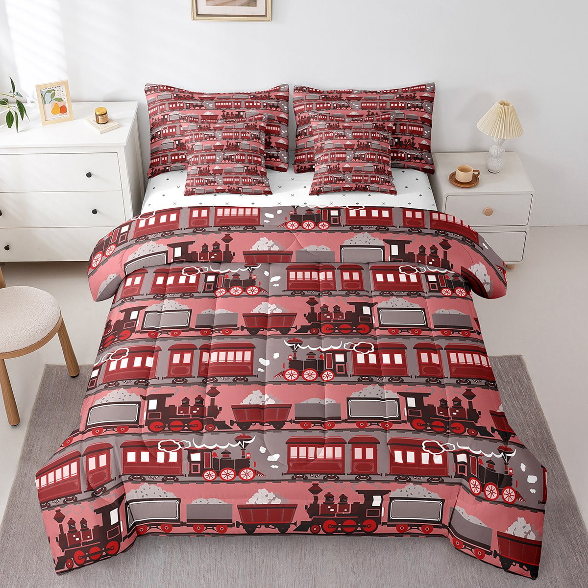 Erosebridal Retro Steam Railway Bedding Sets Full Size, Engine Train ...