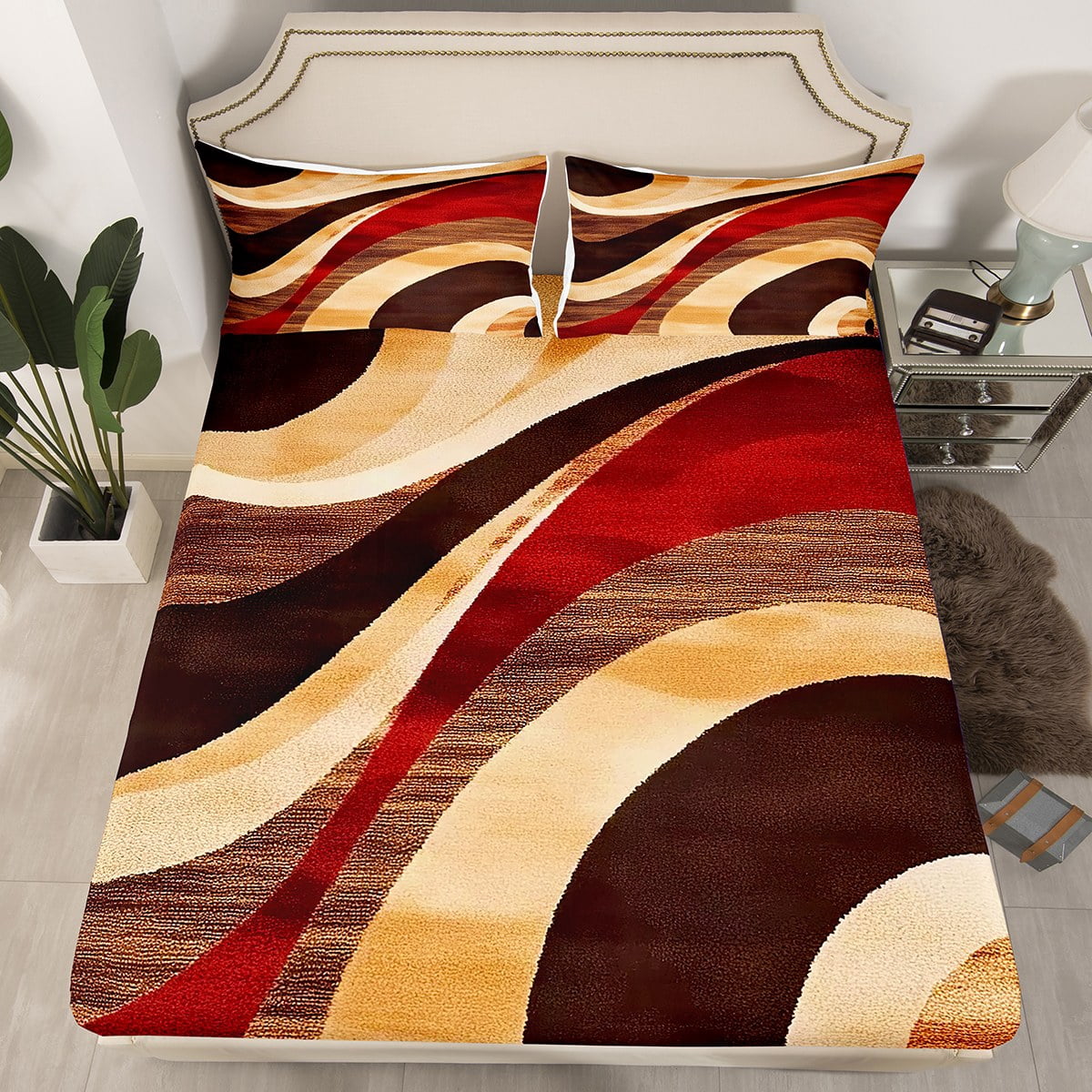Erosebridal Retro Striped Fitted Sheet Queen, Minimalism Bedding Set ...