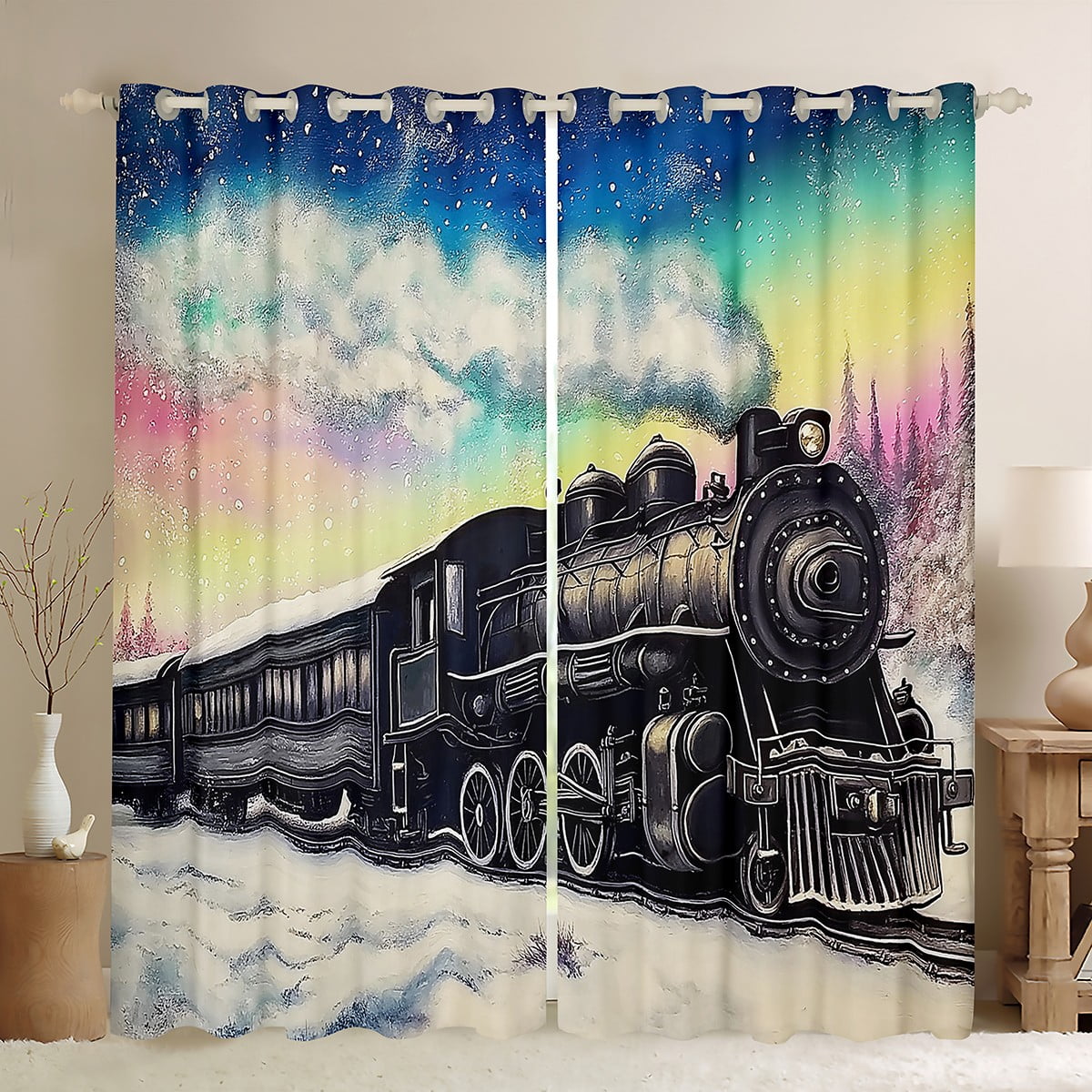 Erosebridal Retro Train Curtains and Drapes (42x63), Rainbow Aurora 30% ...