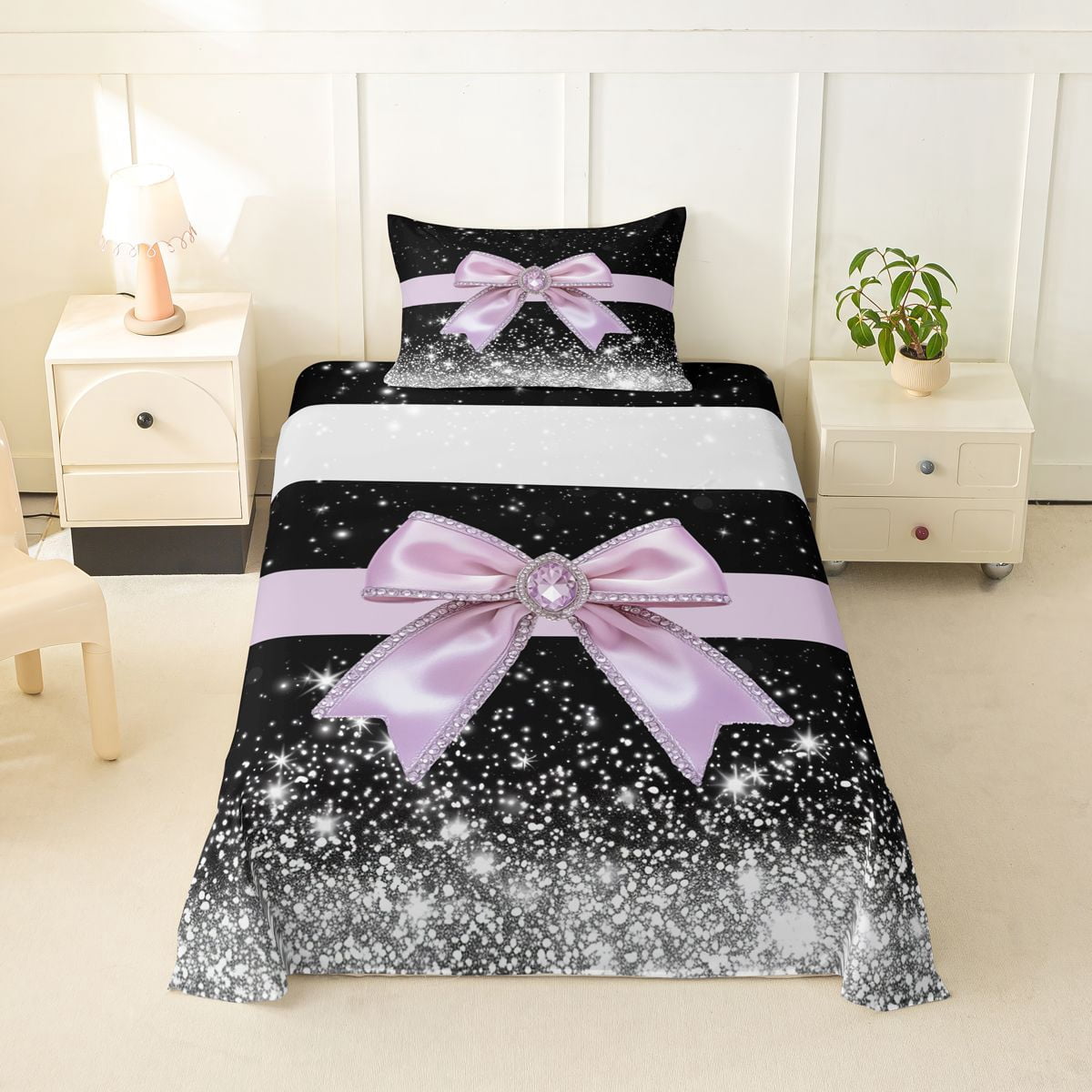 Erosebridal Rhinestone Bow Twin Sheet Sets, Glitter Print Galaxy Sky ...