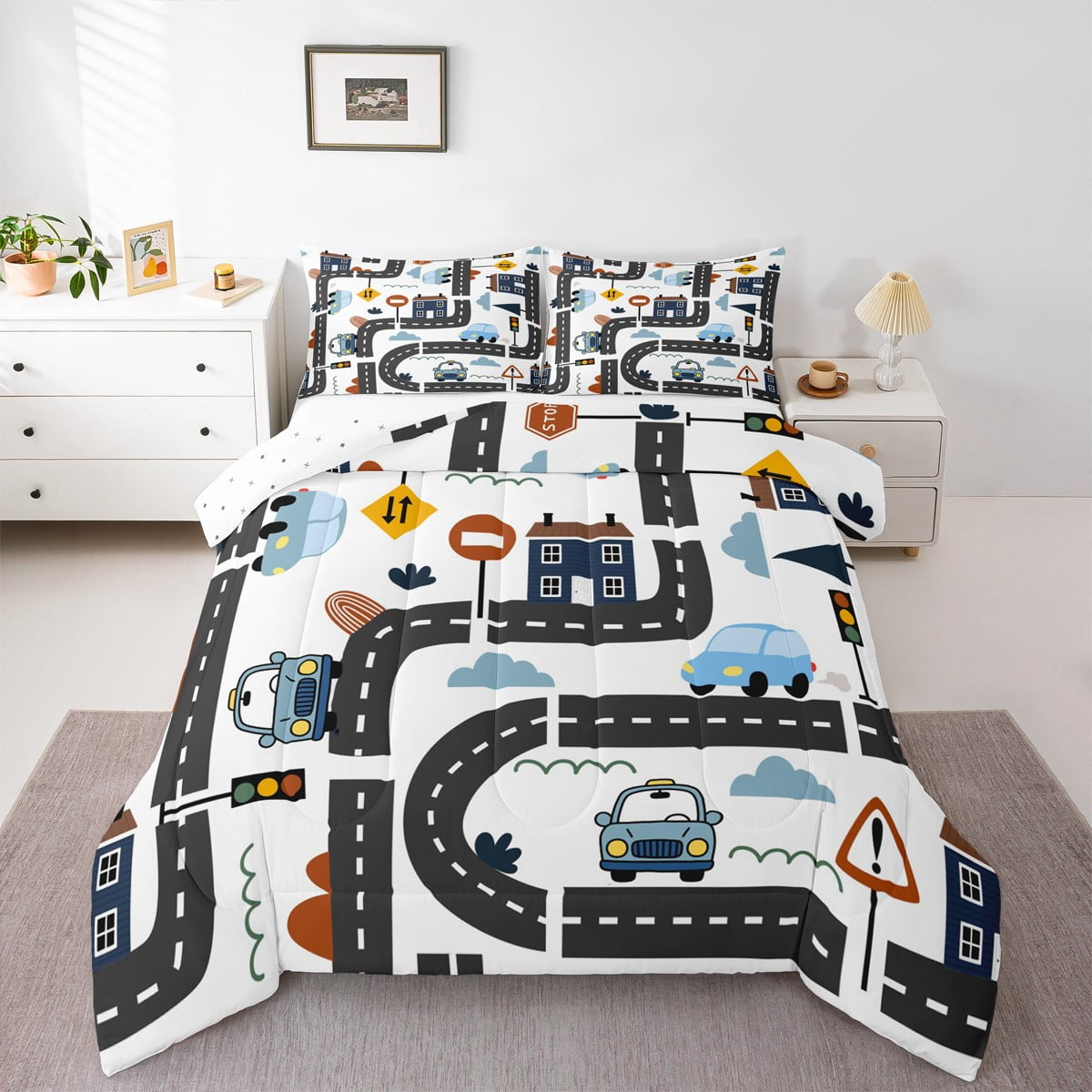 Erosebridal Road Transportation Theme Bedding Sets Queen,City Transport ...