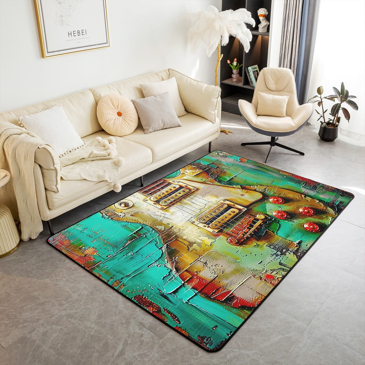 Erosebridal Rock Guitar Area Rugs For Living Room 6'6" x 4'11", Oil ...