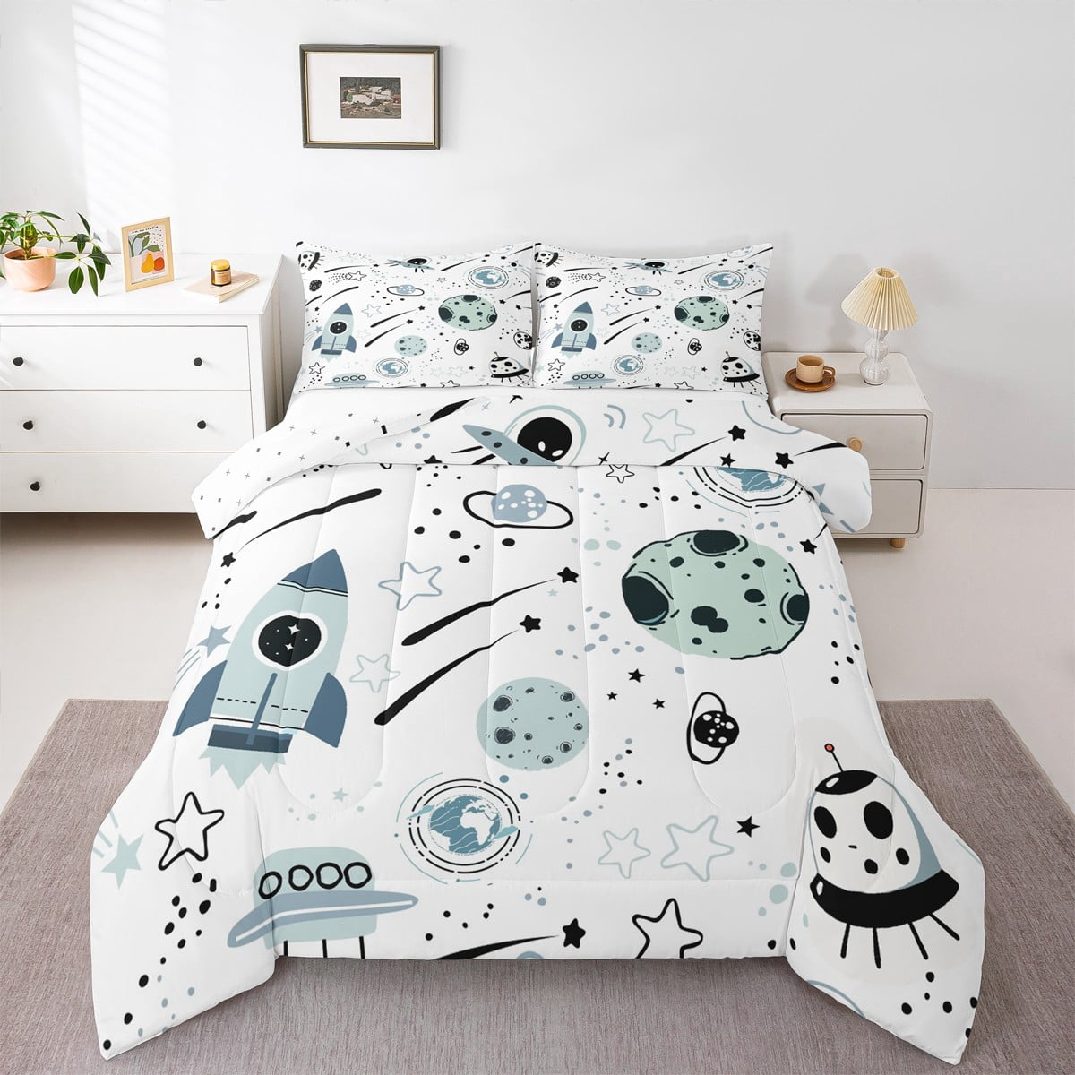 Erosebridal Rocket Planet Bedding Twin Comforter Set, Outer Space ...