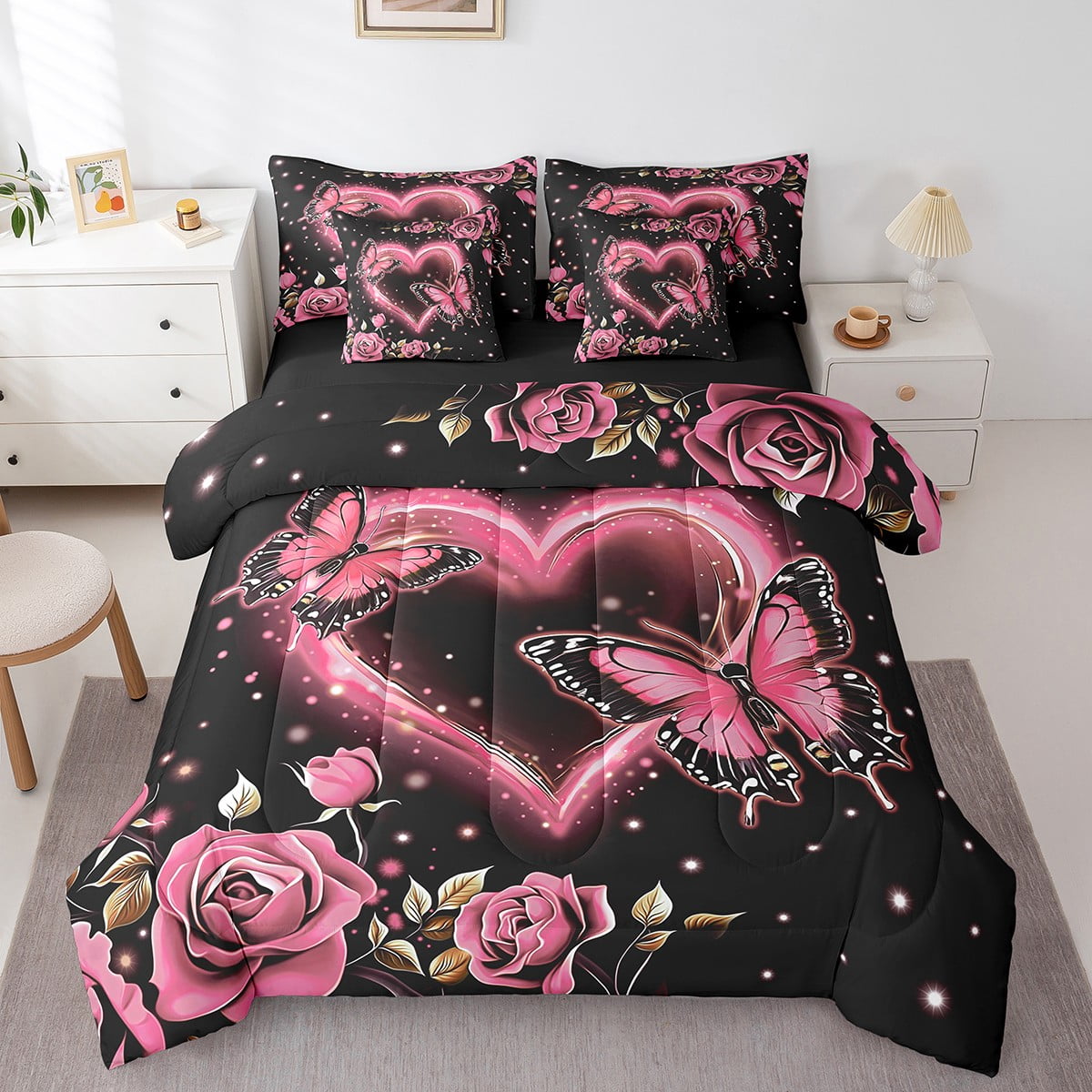 Erosebridal Romantic Anniversary Gifts Bedding Twin Size 7pcs, Pink ...
