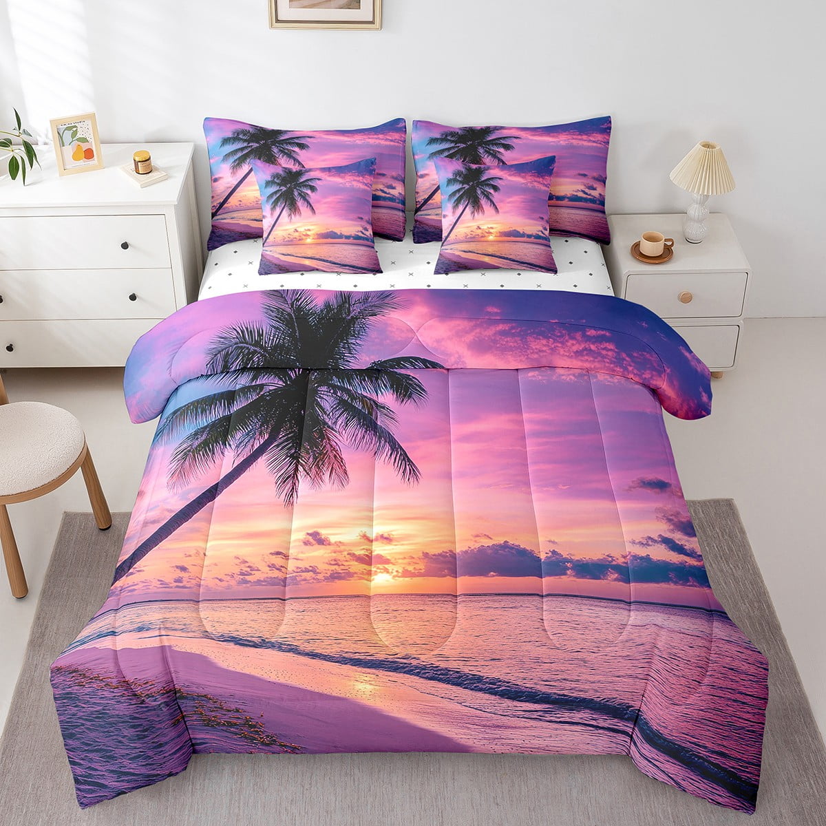 Erosebridal Romantic Beach Bed in a Bag Queen size, Coastal Marine Bed Set, Tropical Coconut ...