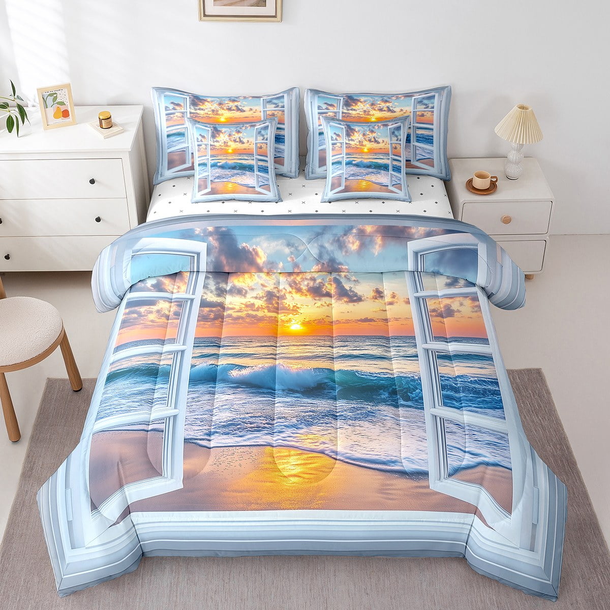 Erosebridal Romantic Beach Bedding Sets Queen Size, Coastal Marine ...