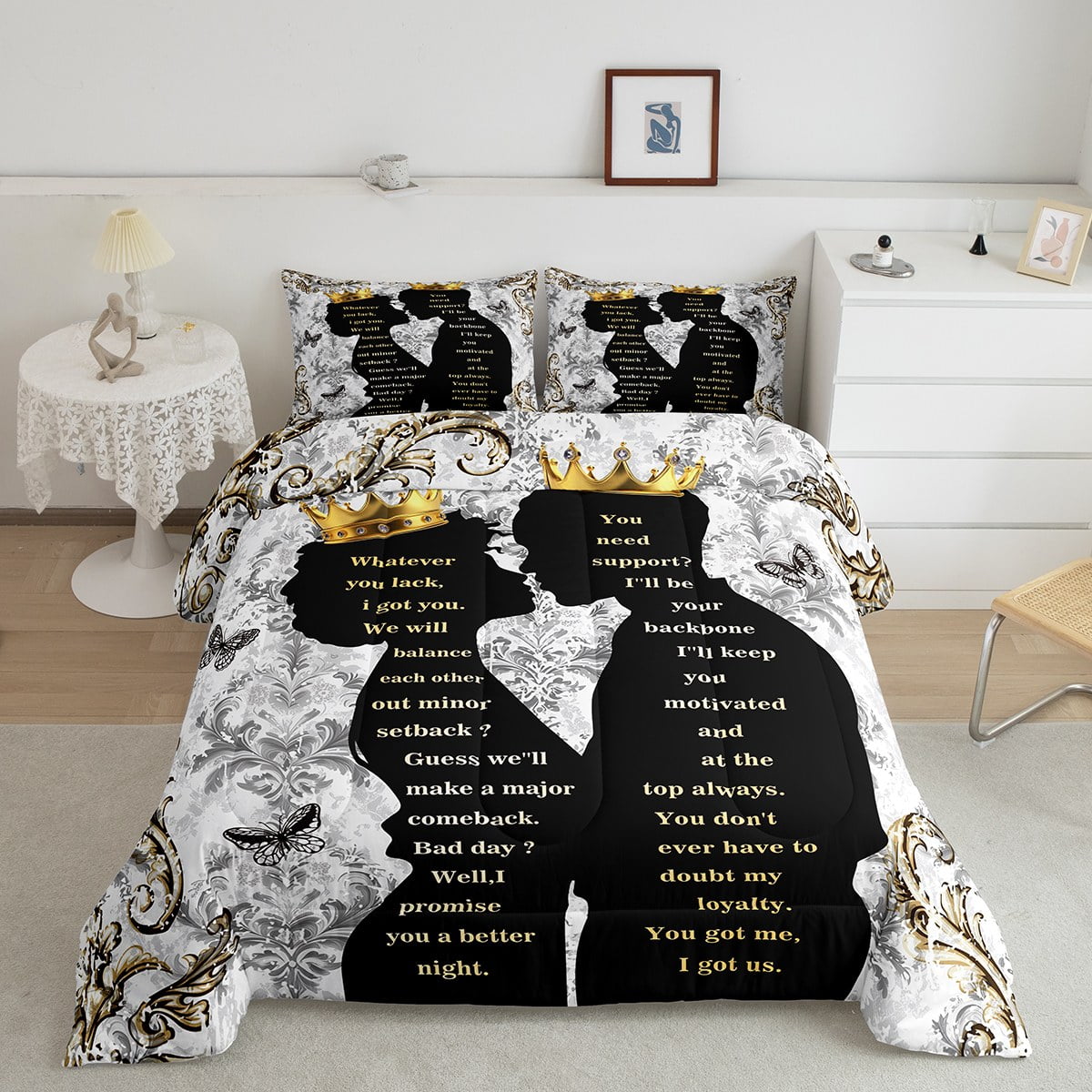 Erosebridal Romantic Couple Print Comforter Sets Queen Size, Damask ...