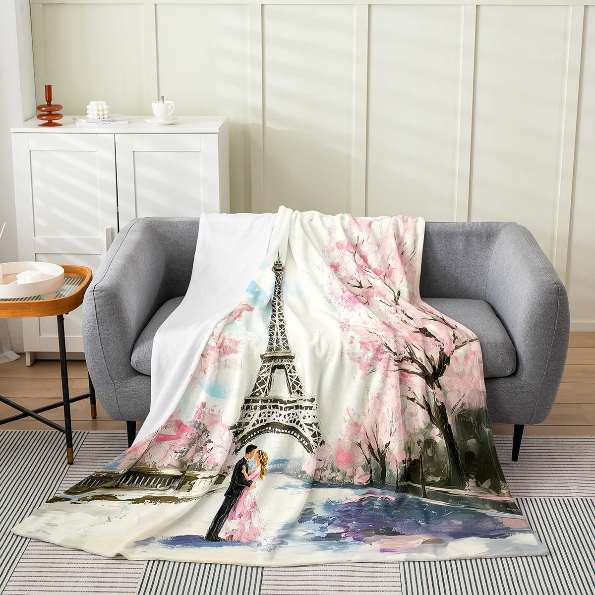 Erosebridal Romantic Couple Sherpa Blanket 60x80, Eiffel Tower Fuzzy ...