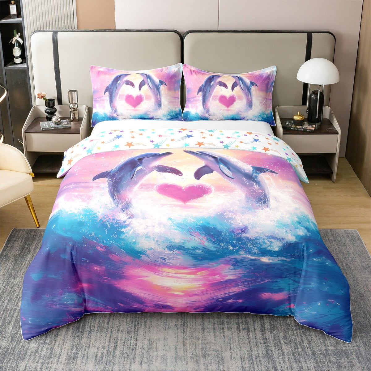 Erosebridal Romantic Dolphin 100% Cotton Comforter Cover Queen, Ocean ...
