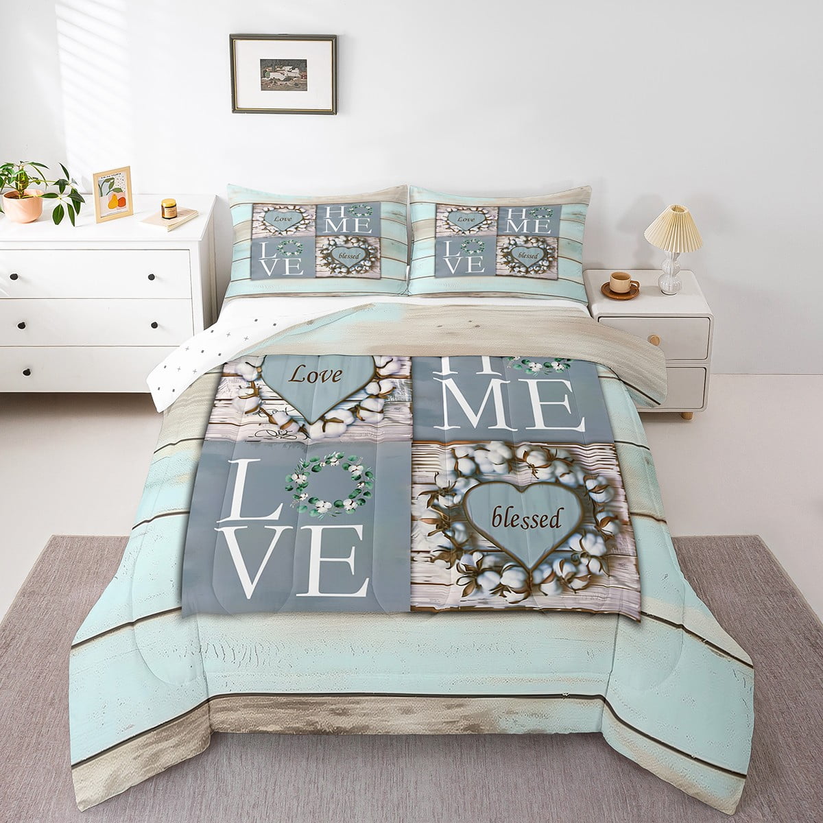 Erosebridal Romantic Farmhouse Comforter Sets Queen Size,Rustic Lodge ...