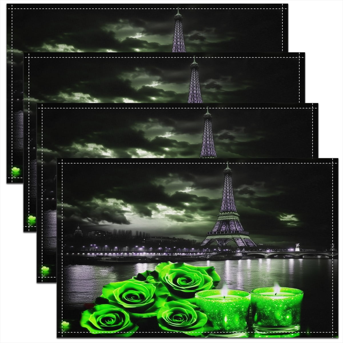 Erosebridal Romantic Green Rose Placemats Set of 4, Paris Eiffel Tower ...