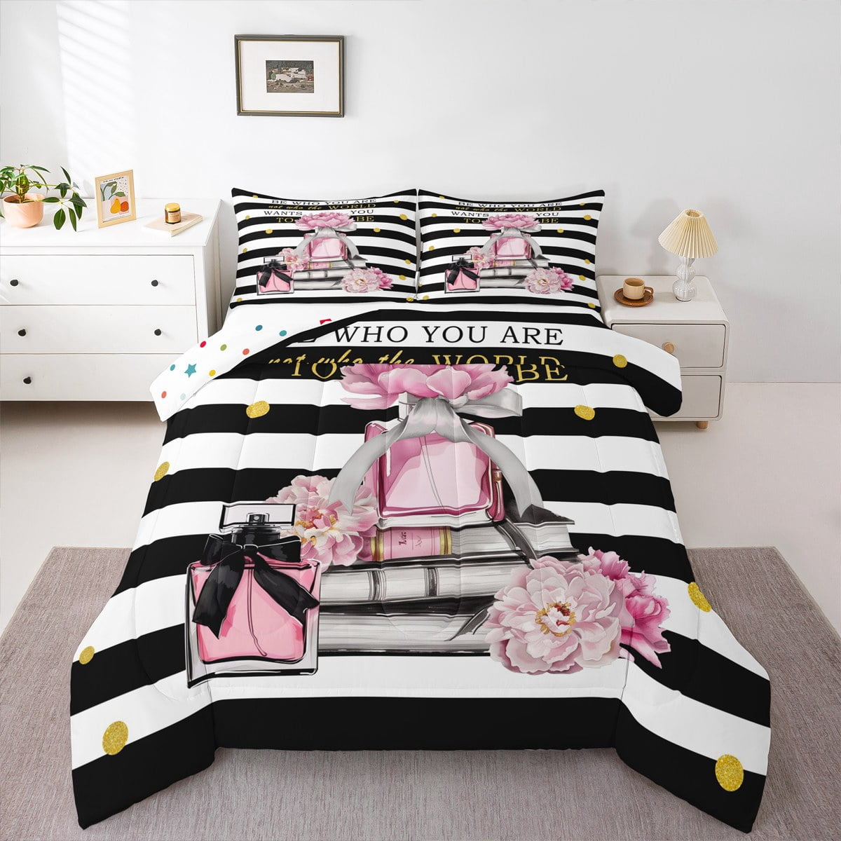 Erosebridal Romantic Makeup Bedding Sets Queen with Comforter,Floral ...