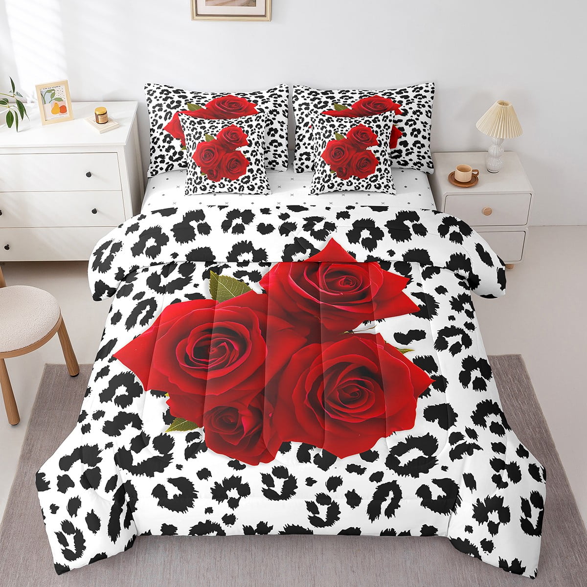 Erosebridal Romantic Red Rose Bedding Sets Queen Size, Cheetah Leopard ...