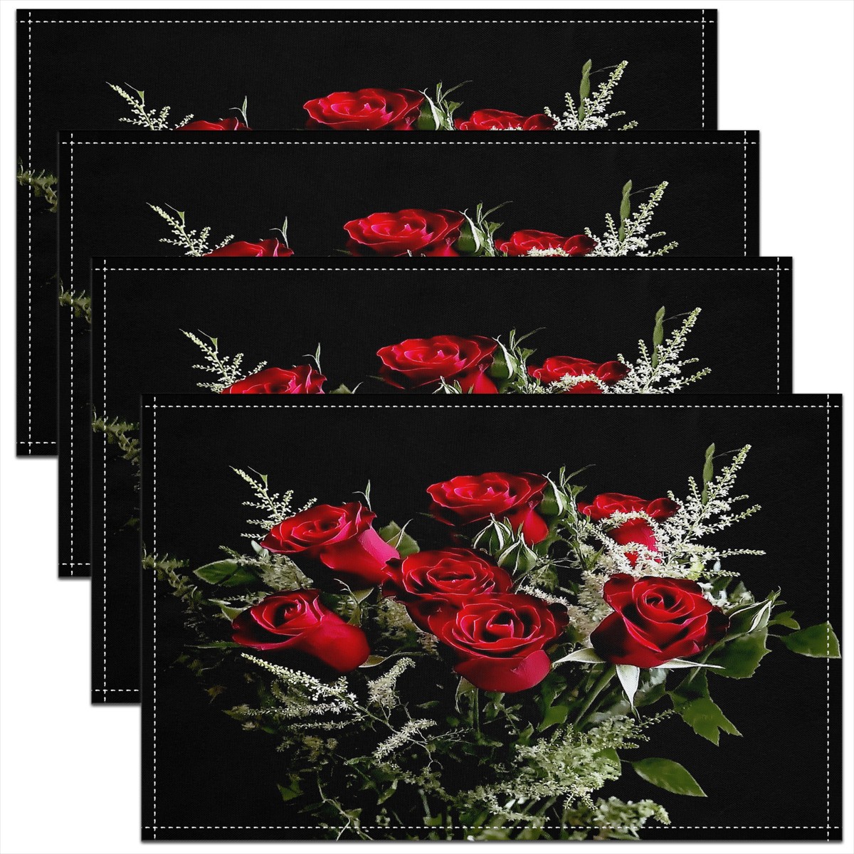 Erosebridal Romantic Red Rose Place Mats for Dining Patio Table ...