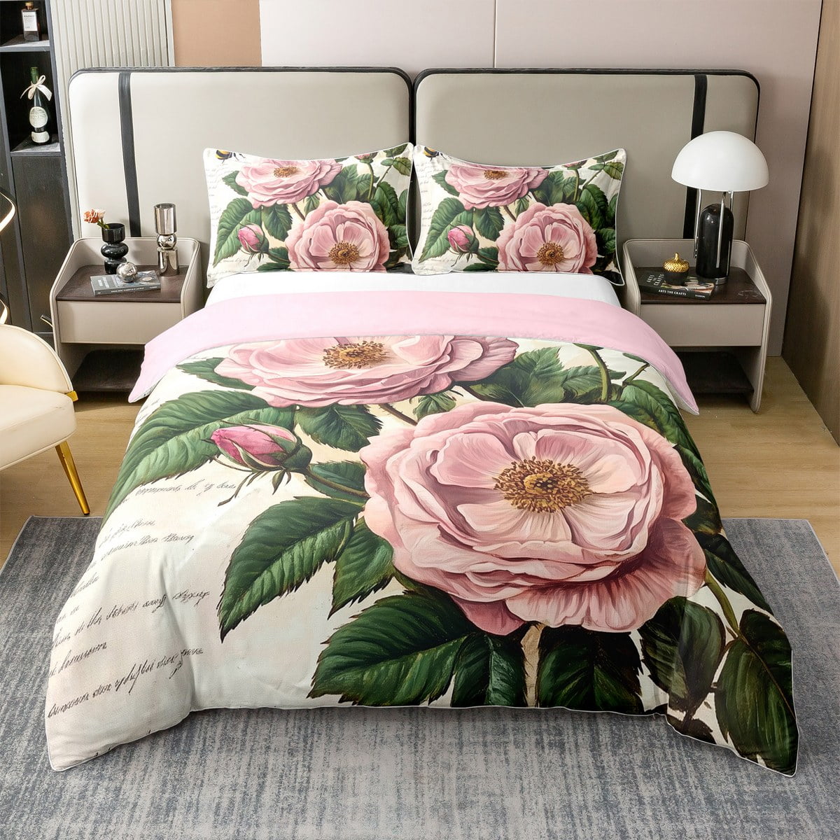 Erosebridal Romantic Rose 100% Cotton Duvet Cover Queen Adults ...