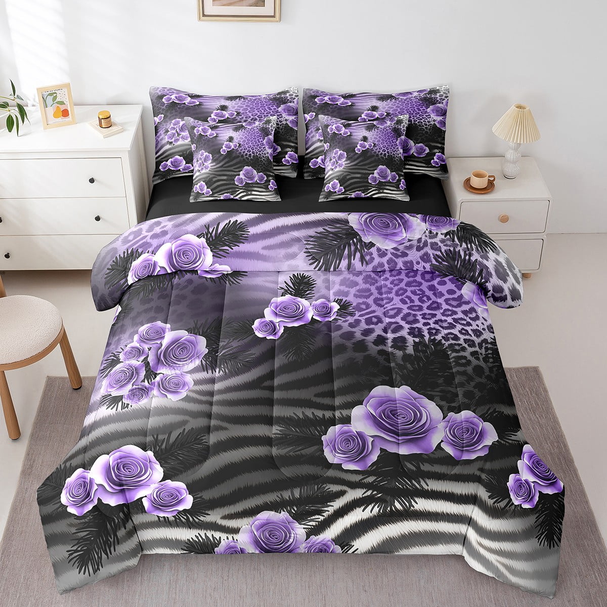 Erosebridal Romantic Rose Bedding Sets Full Size, Leopard Cheetah Print ...
