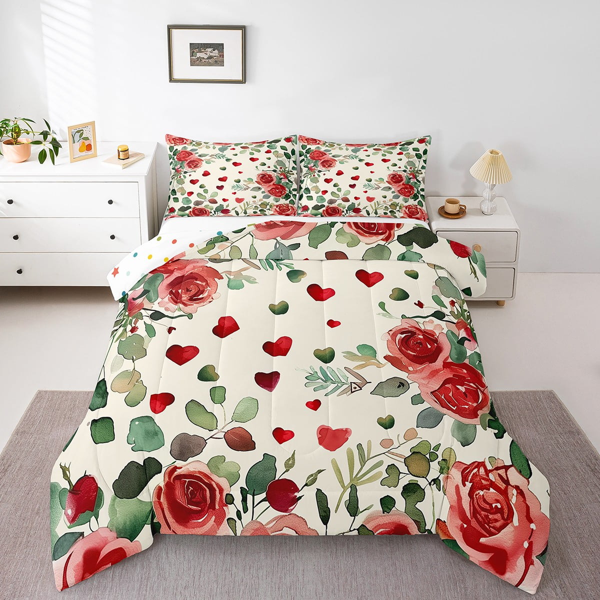 Erosebridal Romantic Rose Bedding Sets Queen with Comforter Women ...