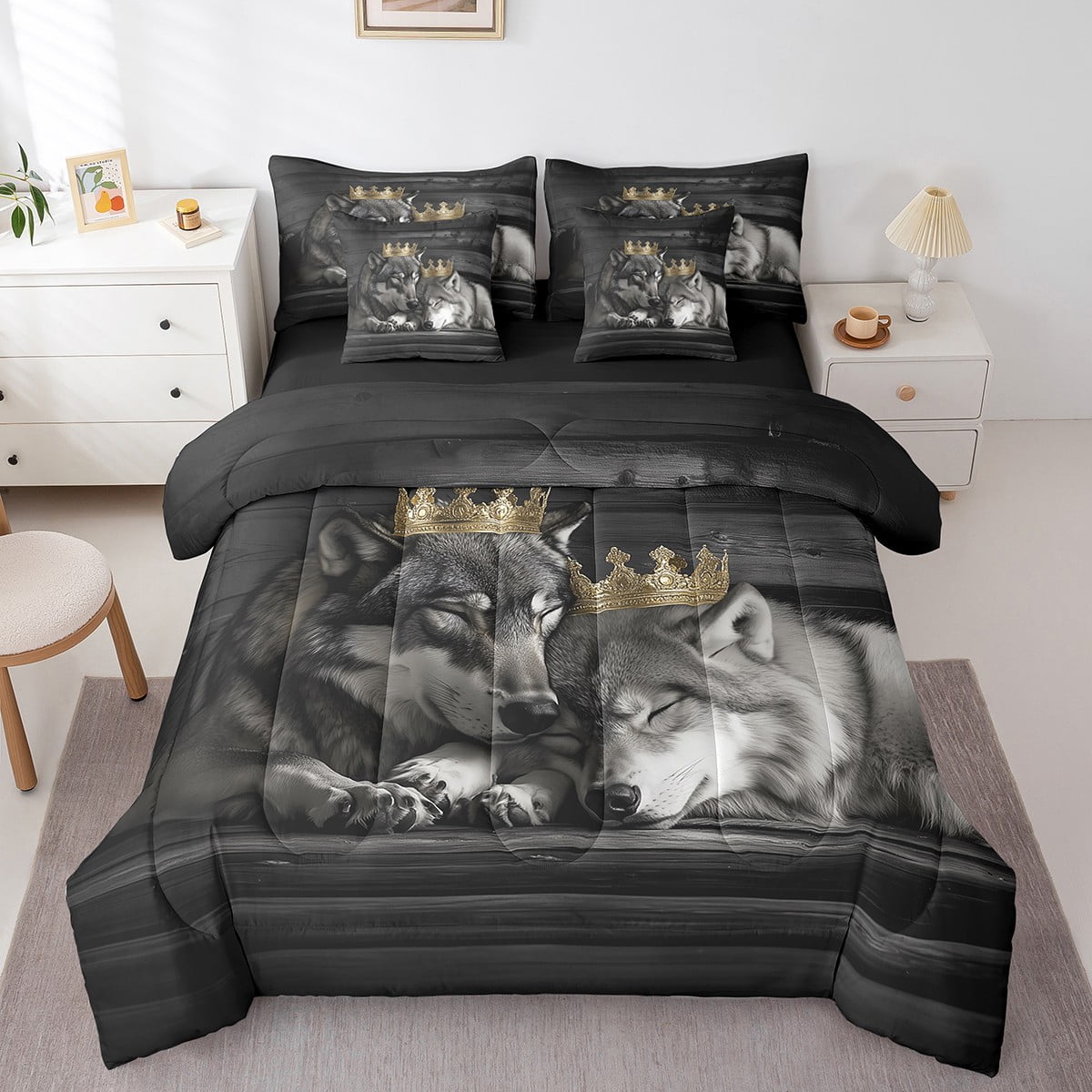 Erosebridal Romantic Wolf Bedding Queen Size, Couple Lovers Bedding Sets Queen Size, Anniversary ...