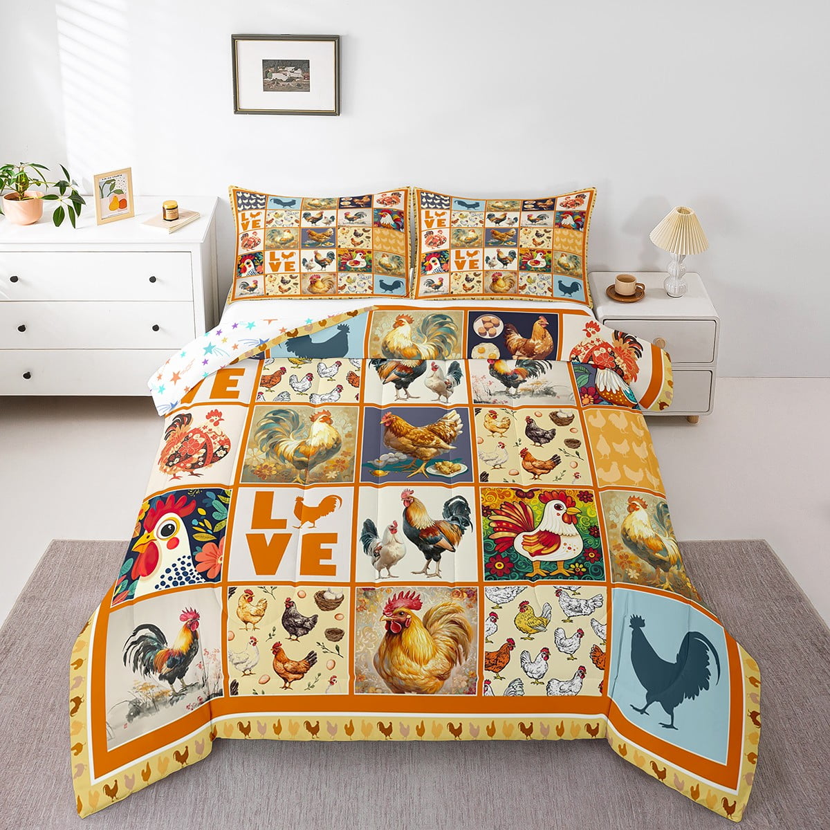 Erosebridal Rooster Chicken Bedding Sets Queen with Comforter, Farm ...