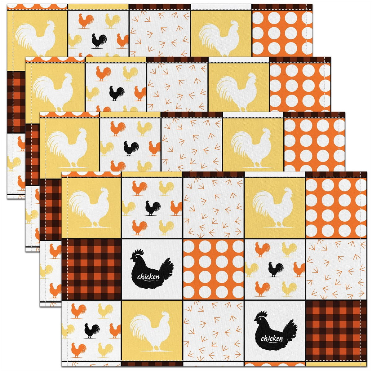 Erosebridal Rooster Patchwork Placemats Set of 4 , Farm Animal Plaid ...
