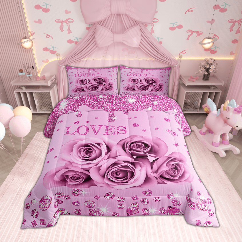 Erosebridal Rose Floral Bedding Set Queen Size Romantic Rose Pink ...