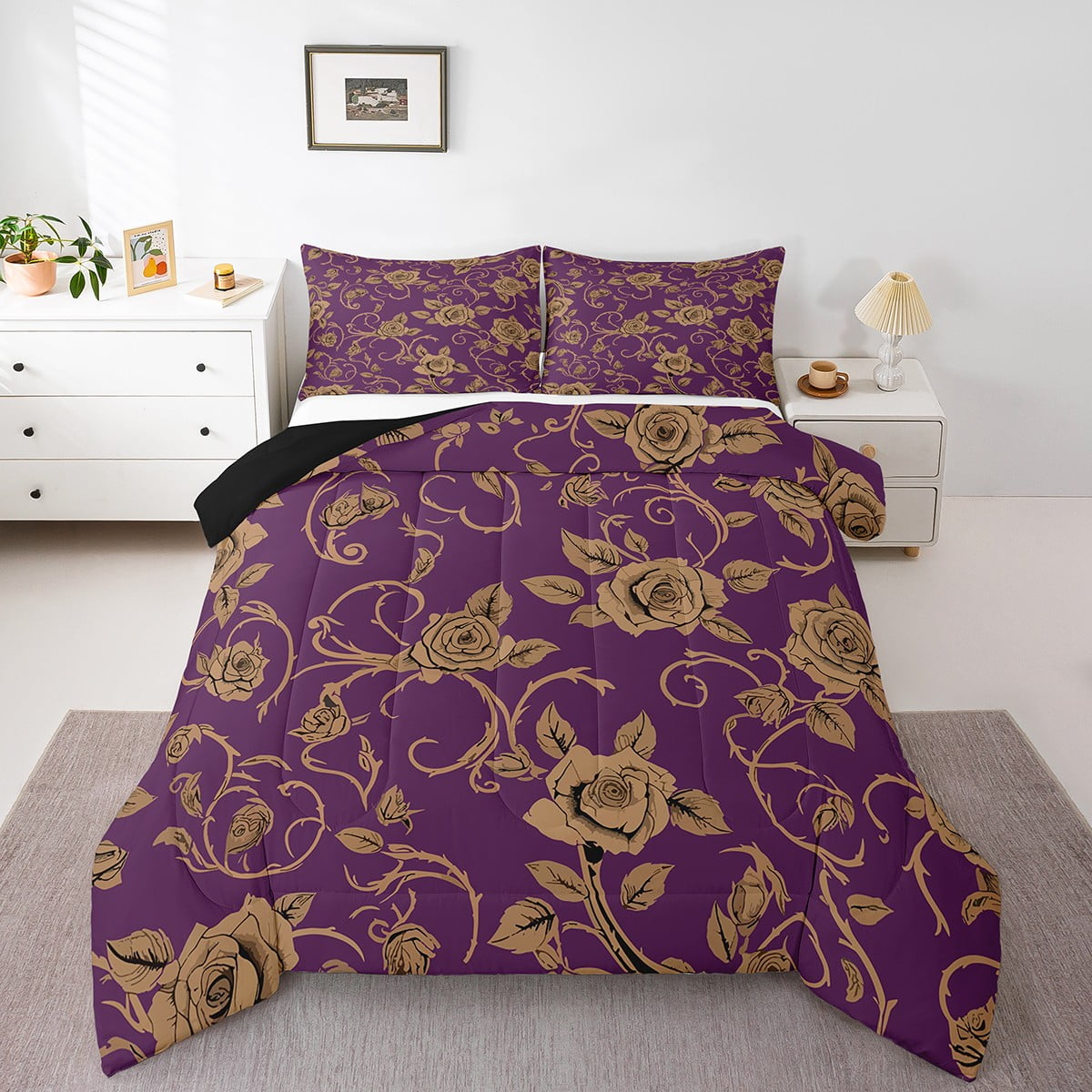 Erosebridal Rose Flower Comforter Sets,Botanical Plants Comforters ...