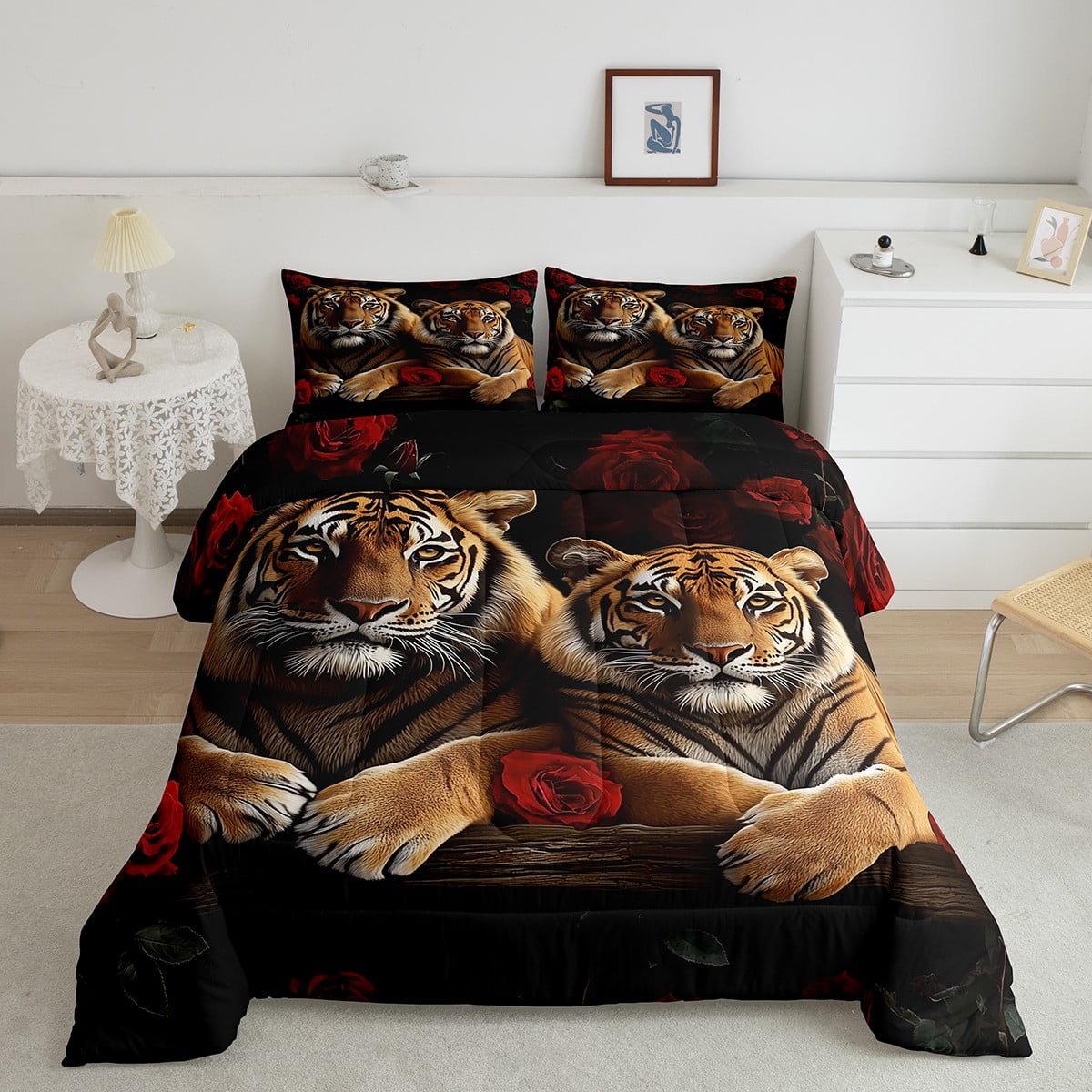 Erosebridal Rose Flower Room Decor Comforter Set,Animal Tiger Print ...