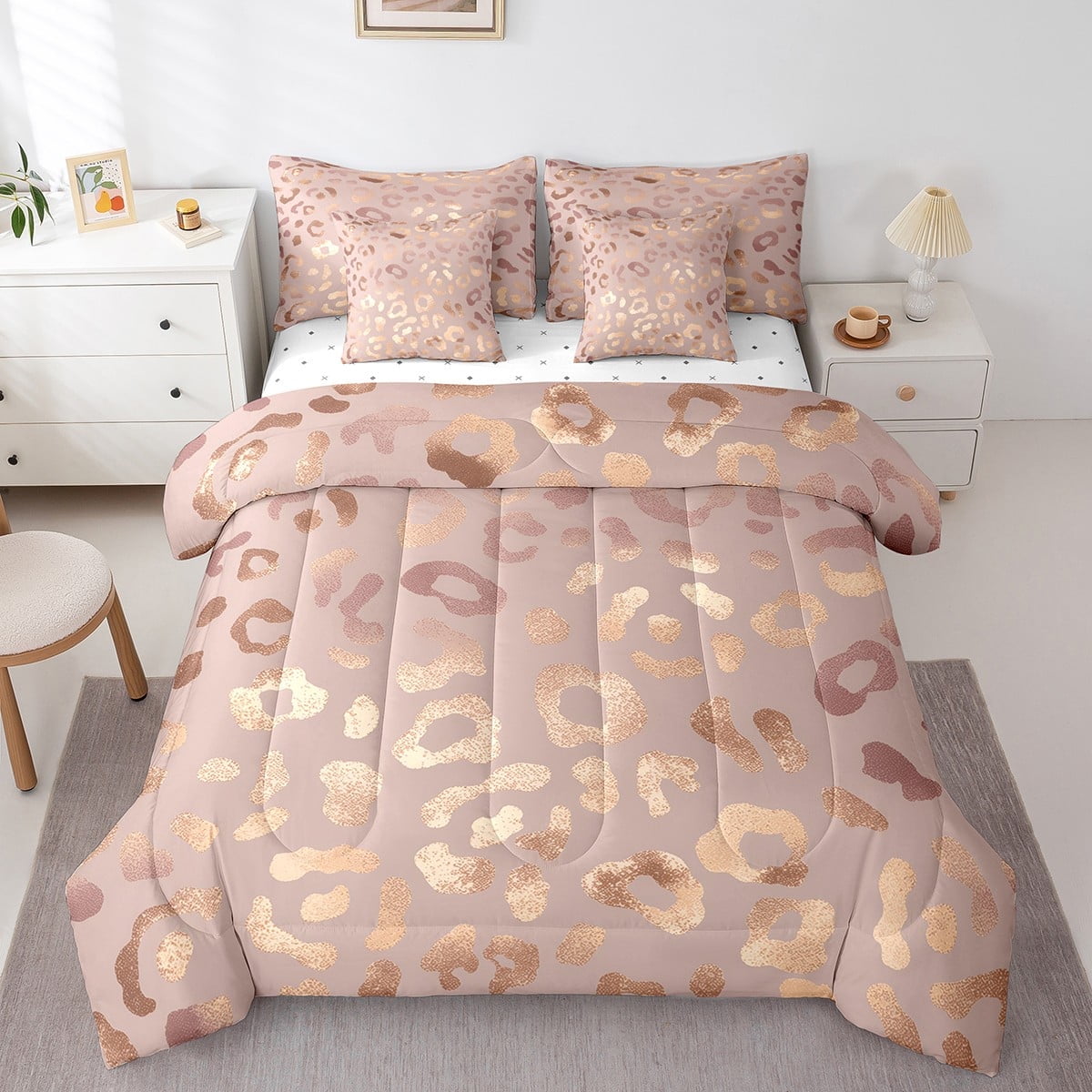 Erosebridal Rose Gold Leopard Print Bedding Sets Twin Size, Cheetah ...