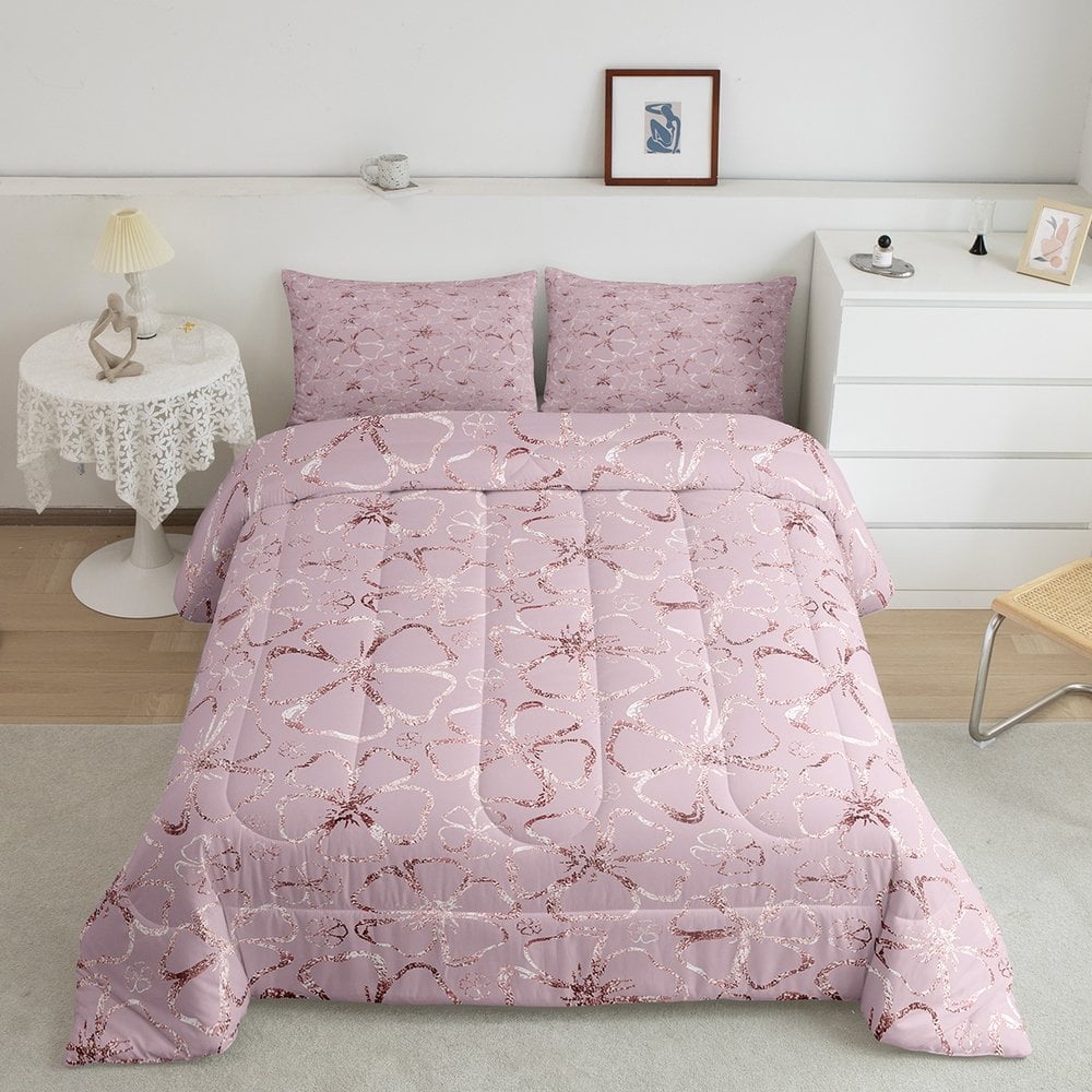 Erosebridal Rose Gold Pink Comforter Twin Cherry Blossoms Bedding Set ...