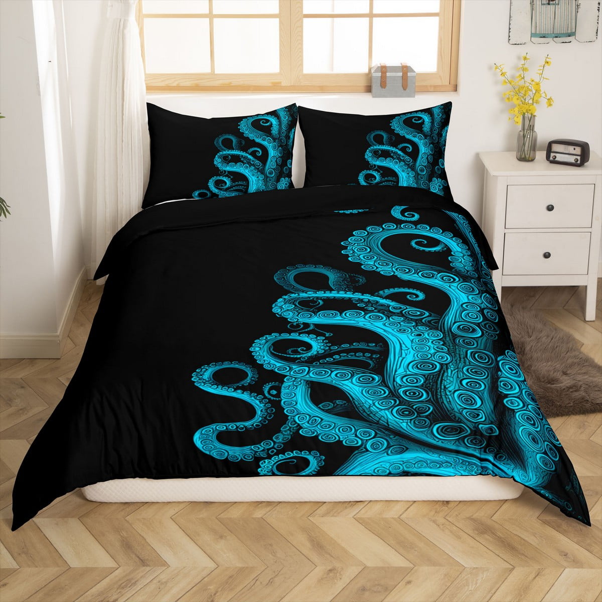 Erosebridal Teenager Octopus Duvet Cover King,Black Blue Comforter ...