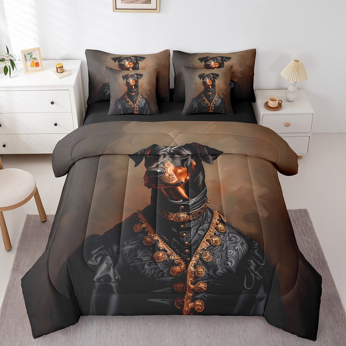 Erosebridal Royal Dog Bedding Queen Size, Gothic Pug Comforter Sets ...