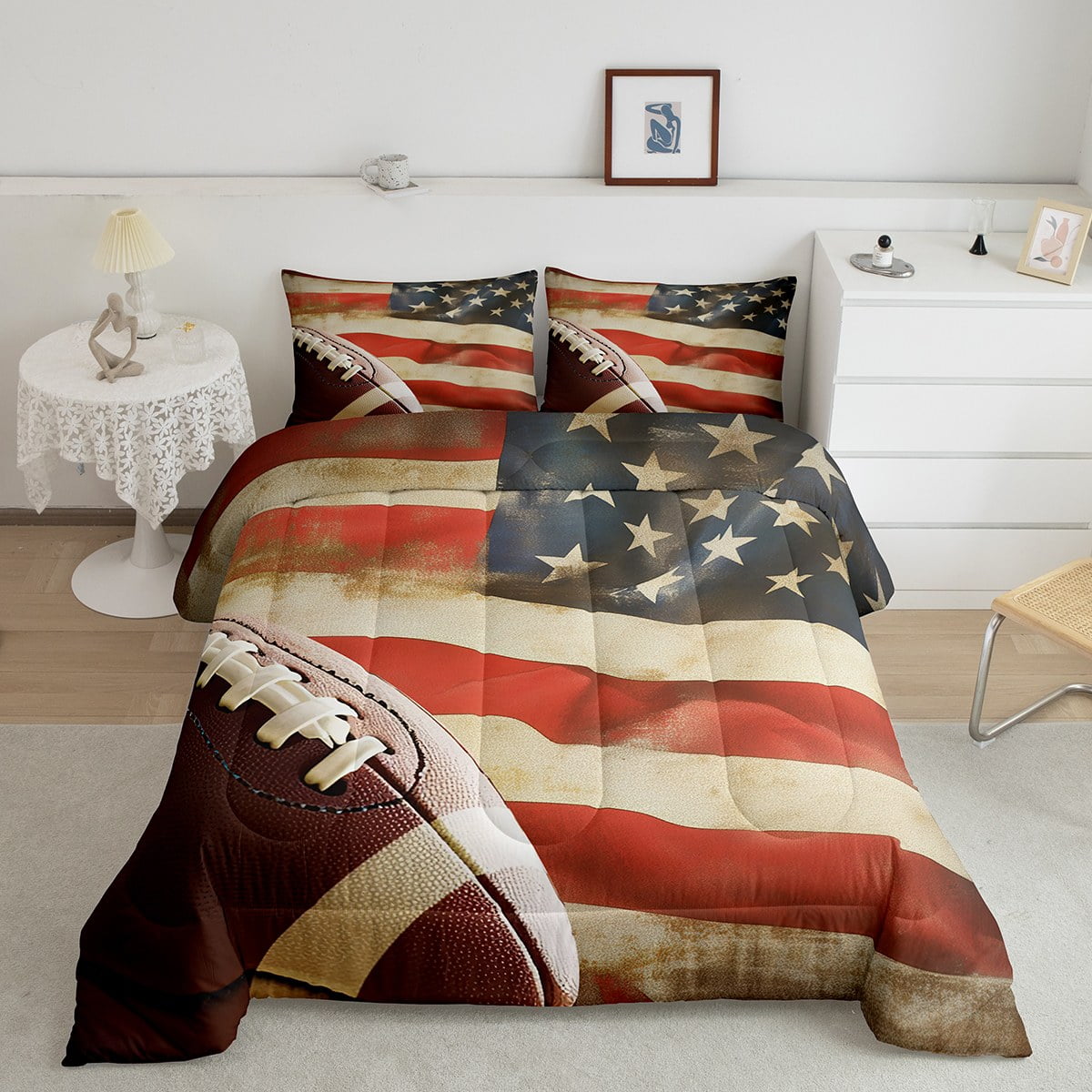 Erosebridal Rugby Comforter Sets Queen Size, Retro US Flag Comforters ...