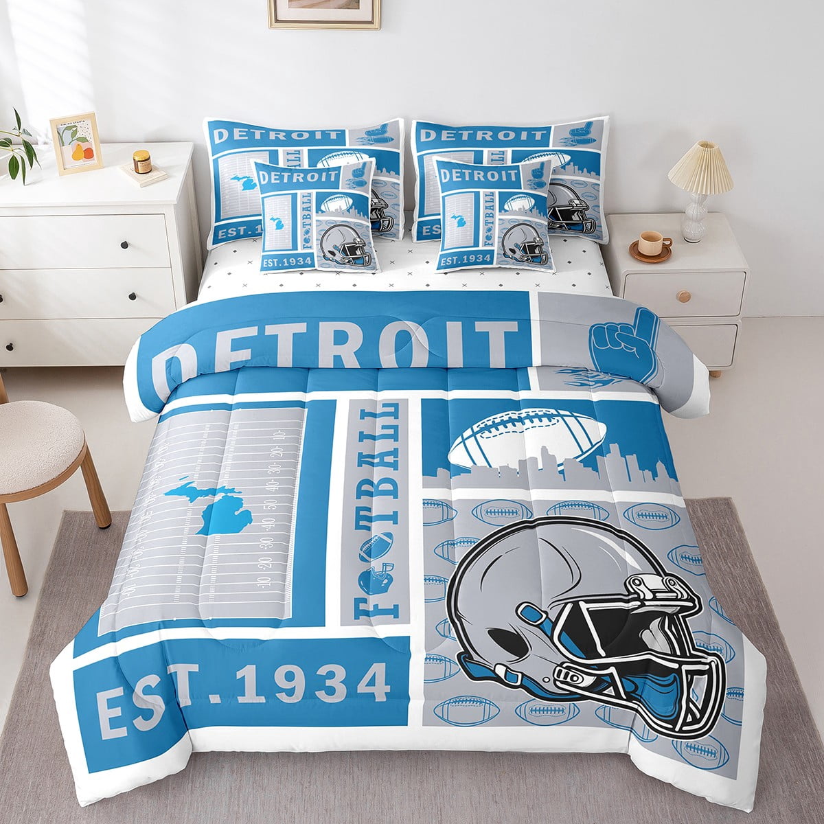 Erosebridal Rugby Sport Bedding Full Size,Football City Bed Set,Gray ...