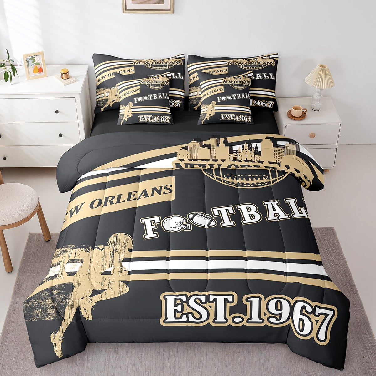 Erosebridal Rugby Sport Bedding Queen Size,Football City Silhouette Bed ...