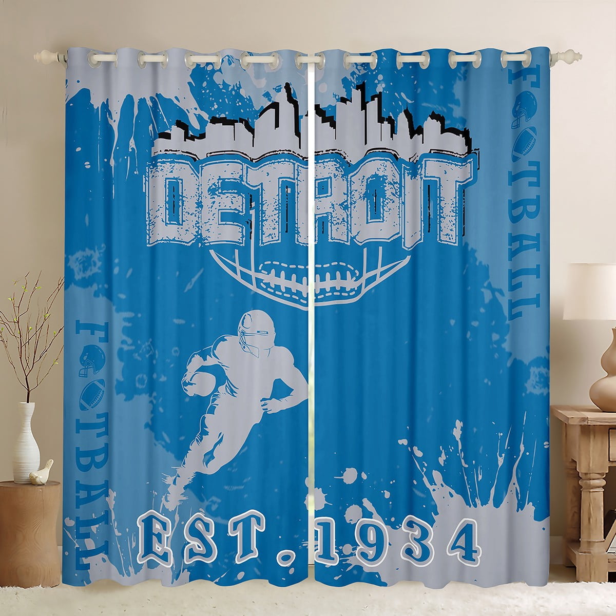 Erosebridal Rugby Sport Curtains Pack of 2(42x90),Football City Detroit ...
