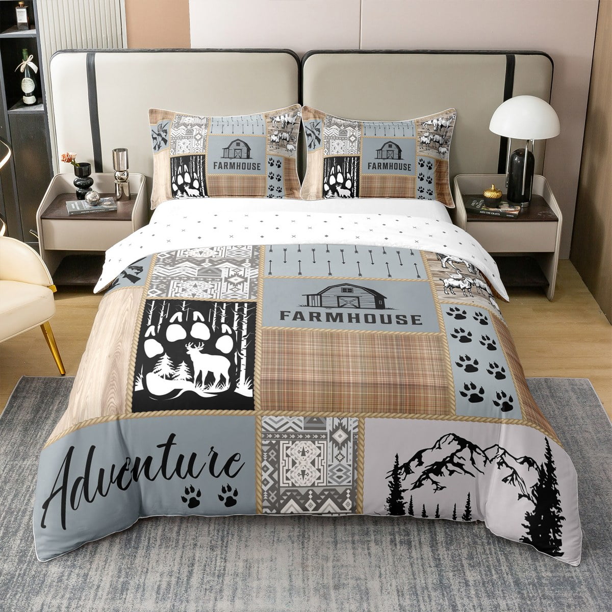 Erosebridal Rustic Adventure 100% Cotton Duvet Cover Queen Size, Jungle Hunting Bedding Sets ...