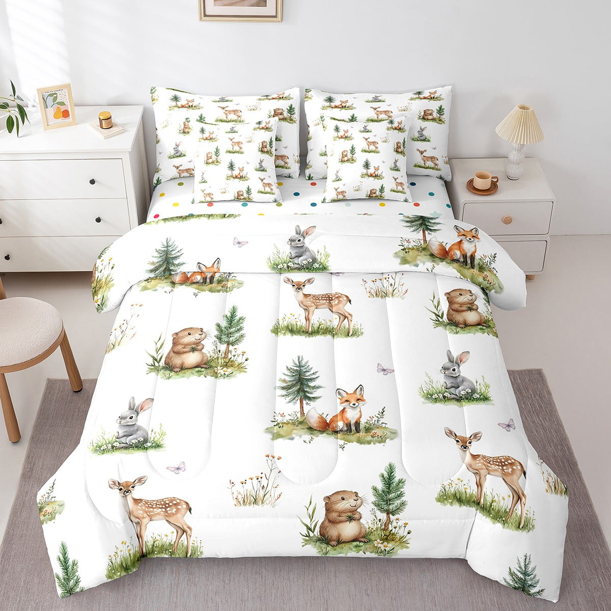 Erosebridal Rustic Animal Bed in a Bag Twin size, Deer Fox Bear Bedding ...